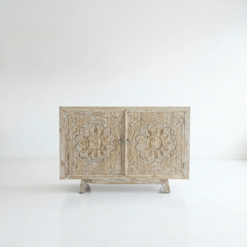 Blossom White Wash Carved Teak Vanity - 120cm Length – Paradise Living Co.