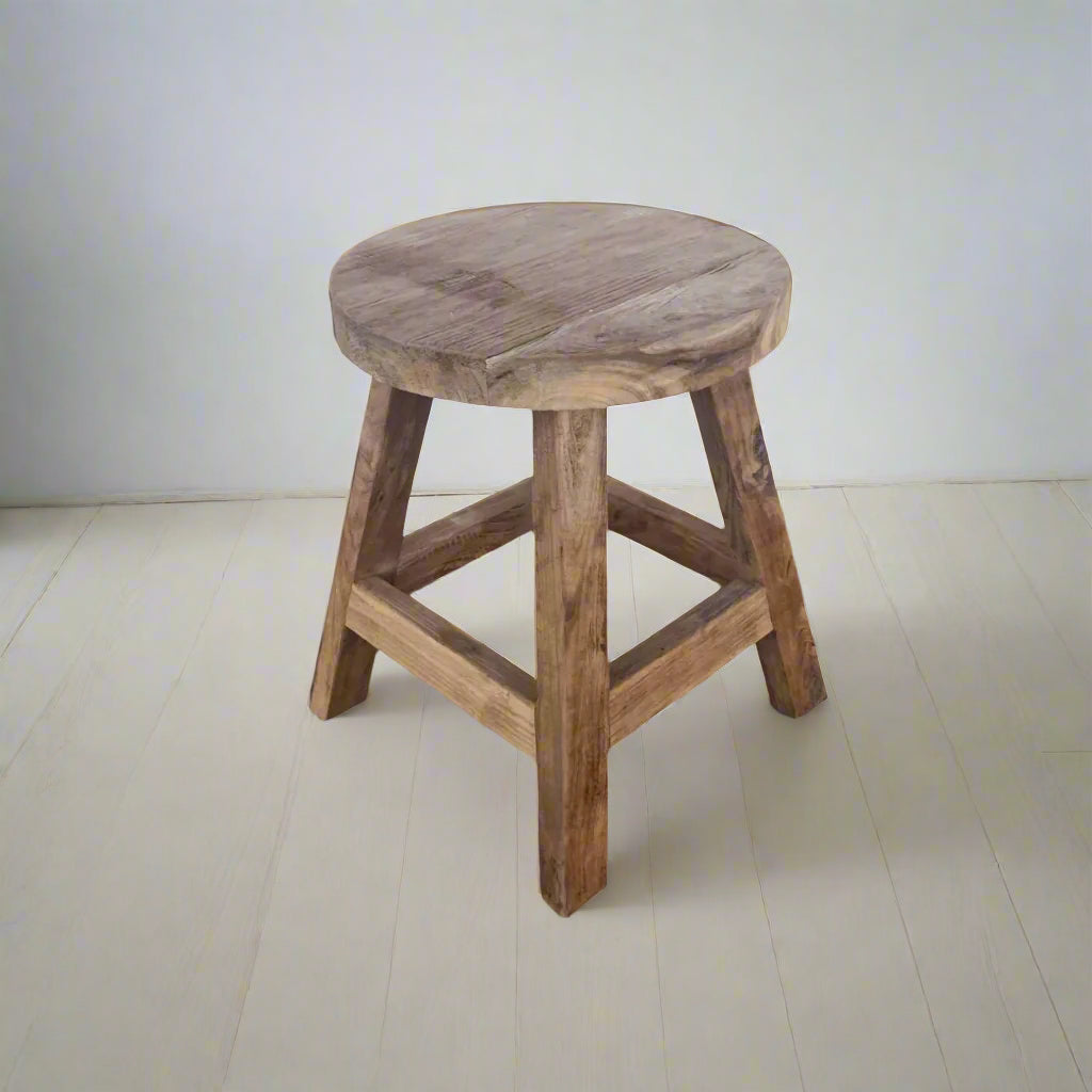 Round Rustic Workers Teak Stool – Paradise Living Co.