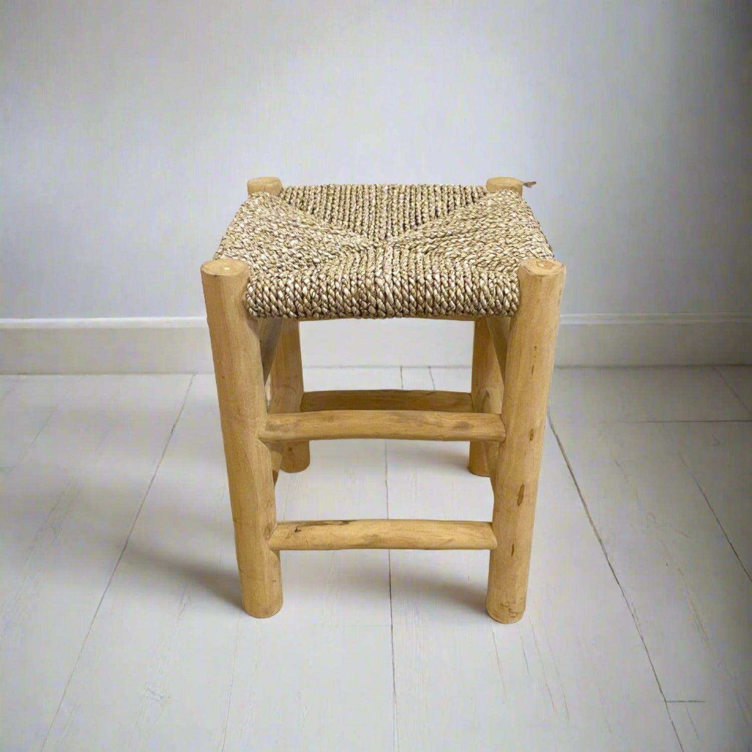 Woven Seagrass & Teak Stool | Made To Order – Paradise Living Co.