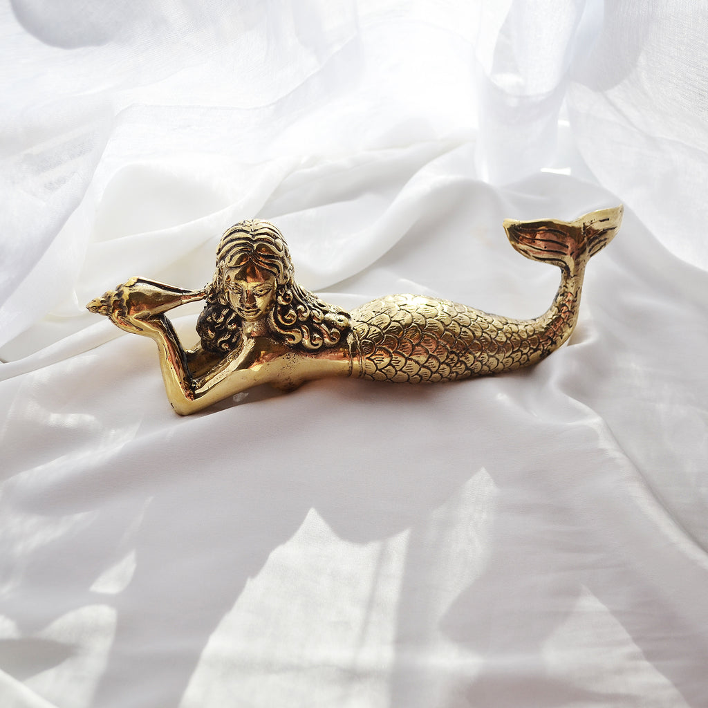 Large Brass Mermaid Laying – Paradise Living Co.